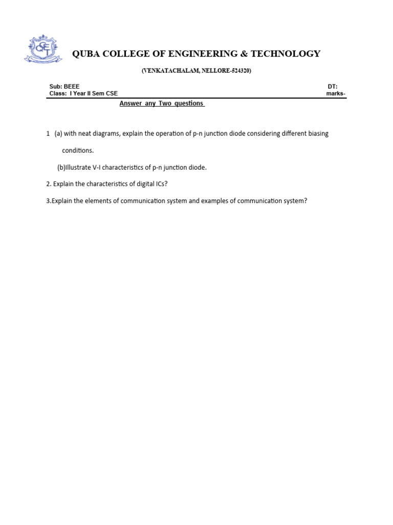 Beee 2 Mid I-Ii Cse | PDF Beee 2 Mid I-Ii Cse | PDF