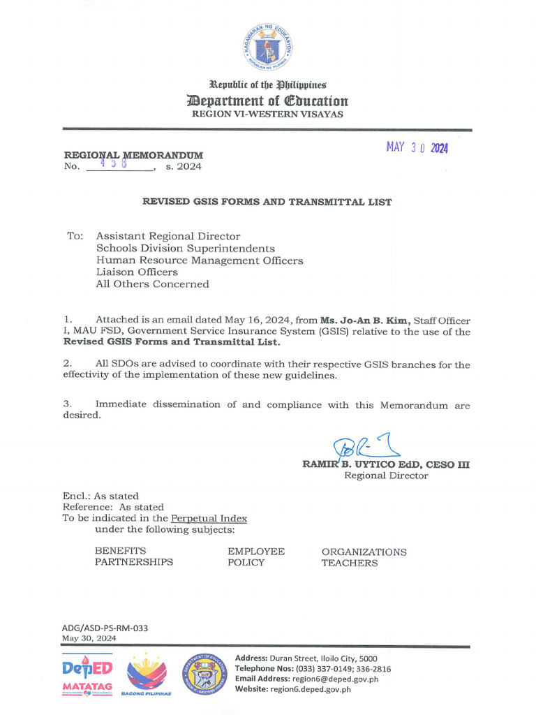 RM No. 458 S. 2024 Revised GSIS Forms and Transmittal List | PDF