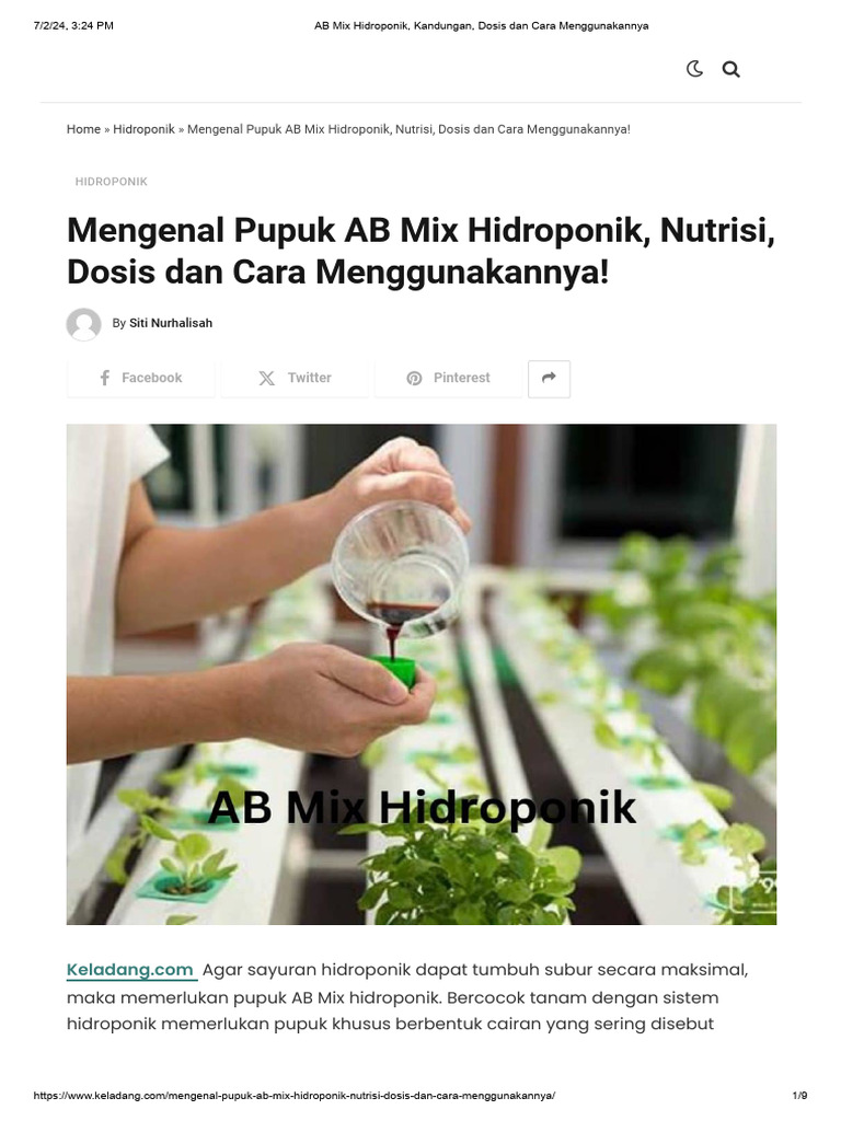 Takaran dan Cara Pupuk AB Mix Hidroponik | PDF