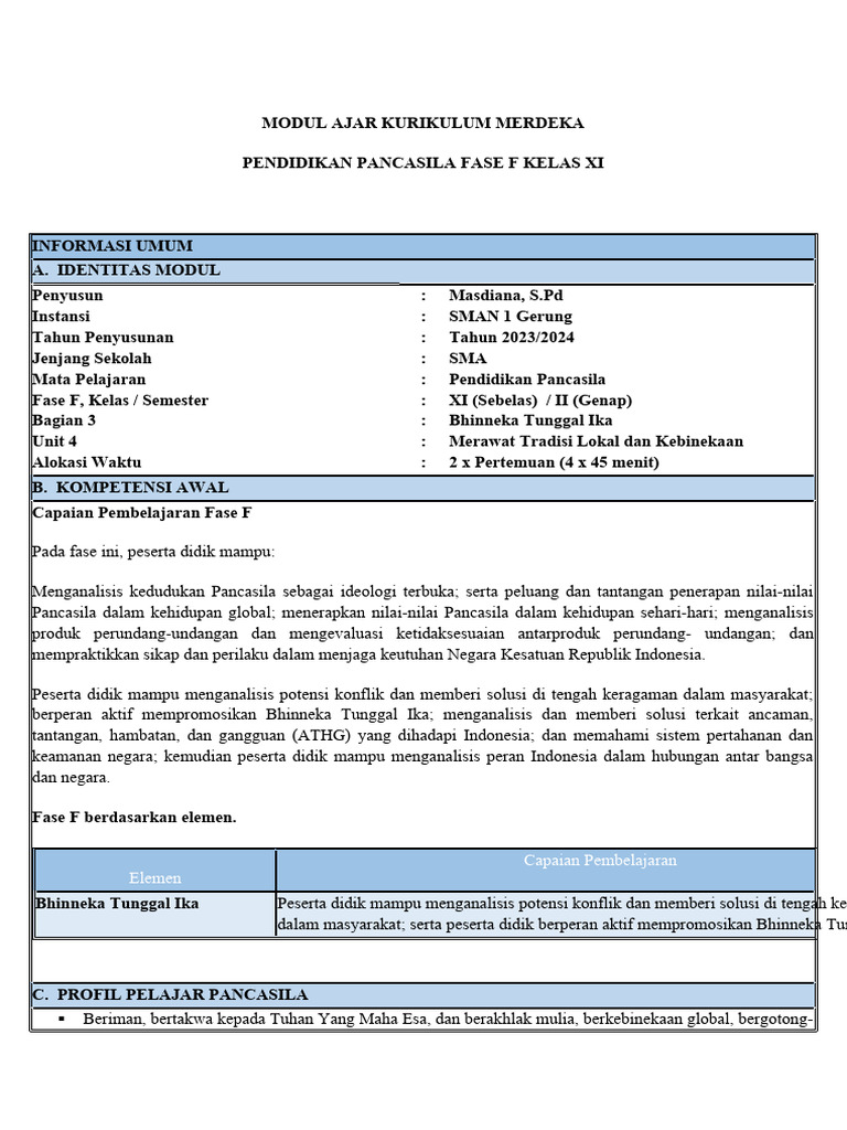 MODUL AJAR Bhineka Part 2 | PDF | Kesehatan Holistik | Sains & Matematika