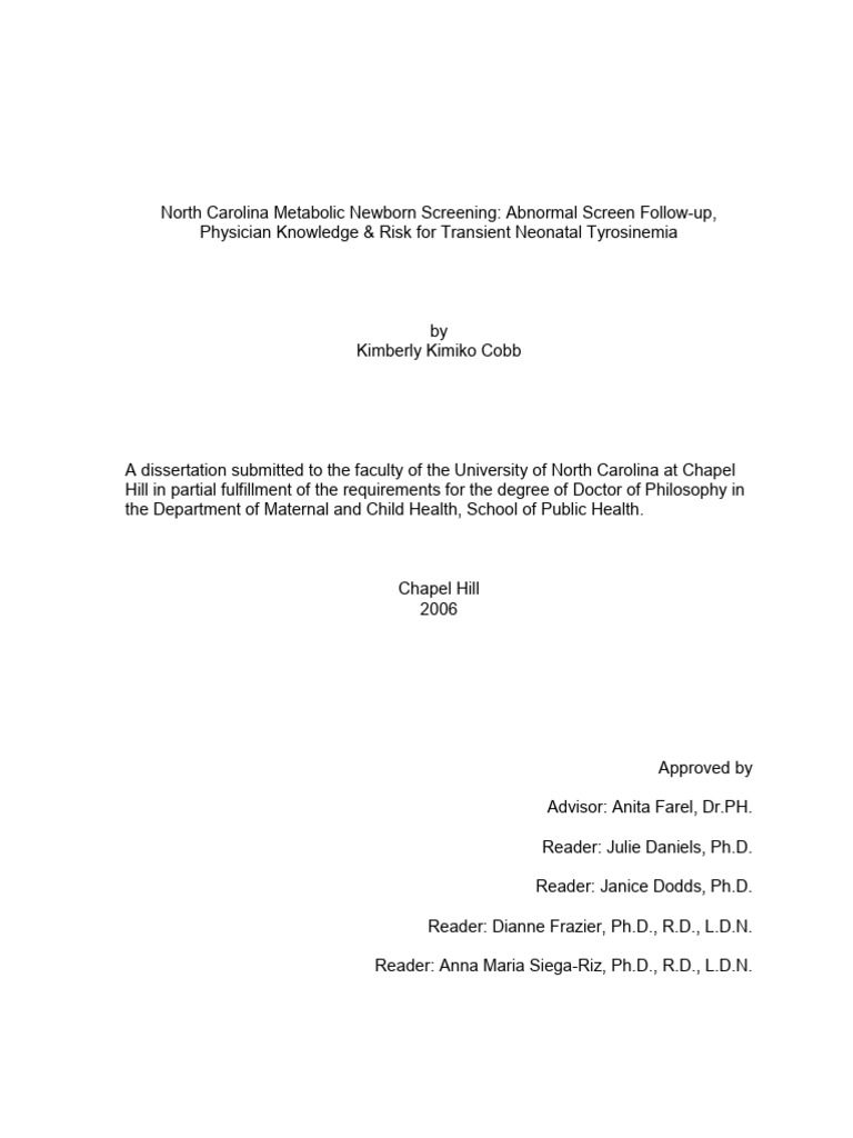 North Carolina Metabolic Newborn Screening Abnormal Screen Follow-Up ...