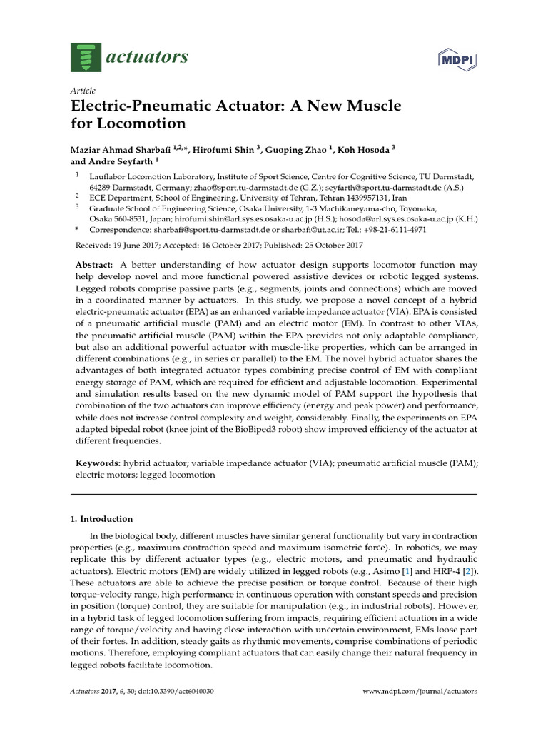 Actuators Electric Pneumatic Actuator A New Muscle Pdf Actuator Walking