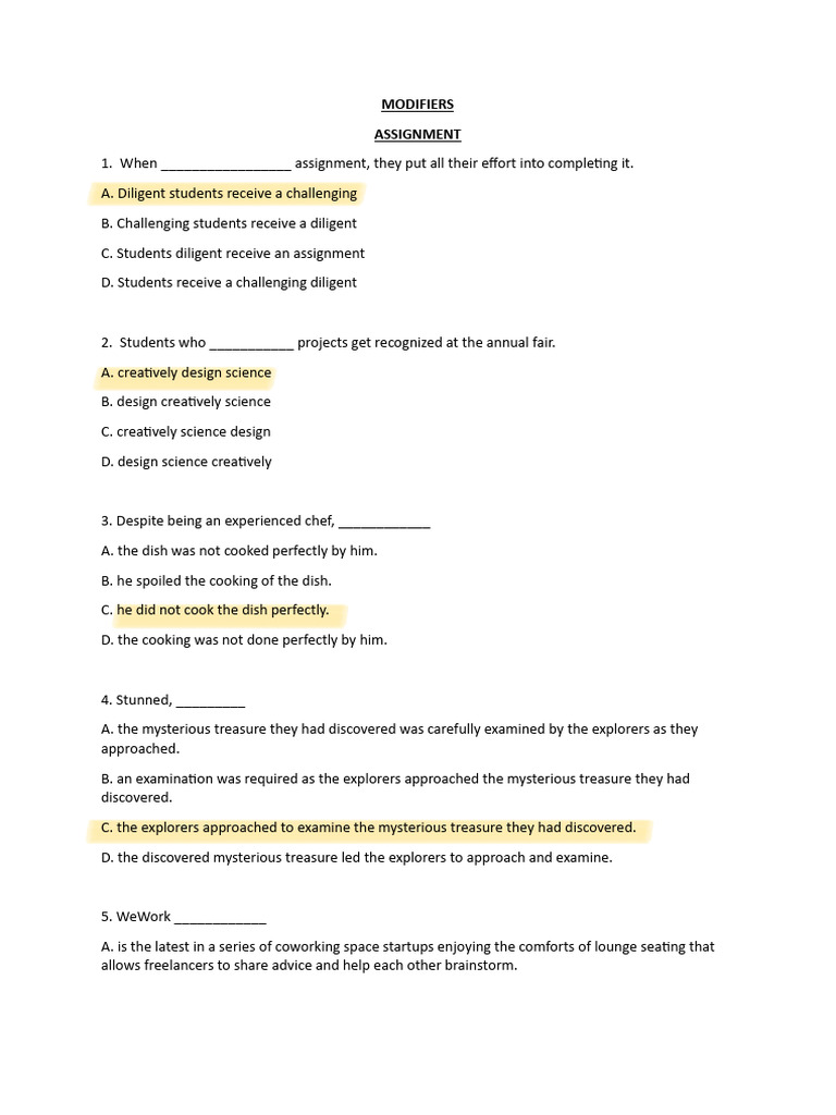 V5 - Grammar - Modifiers - Assignment | PDF | Pizza