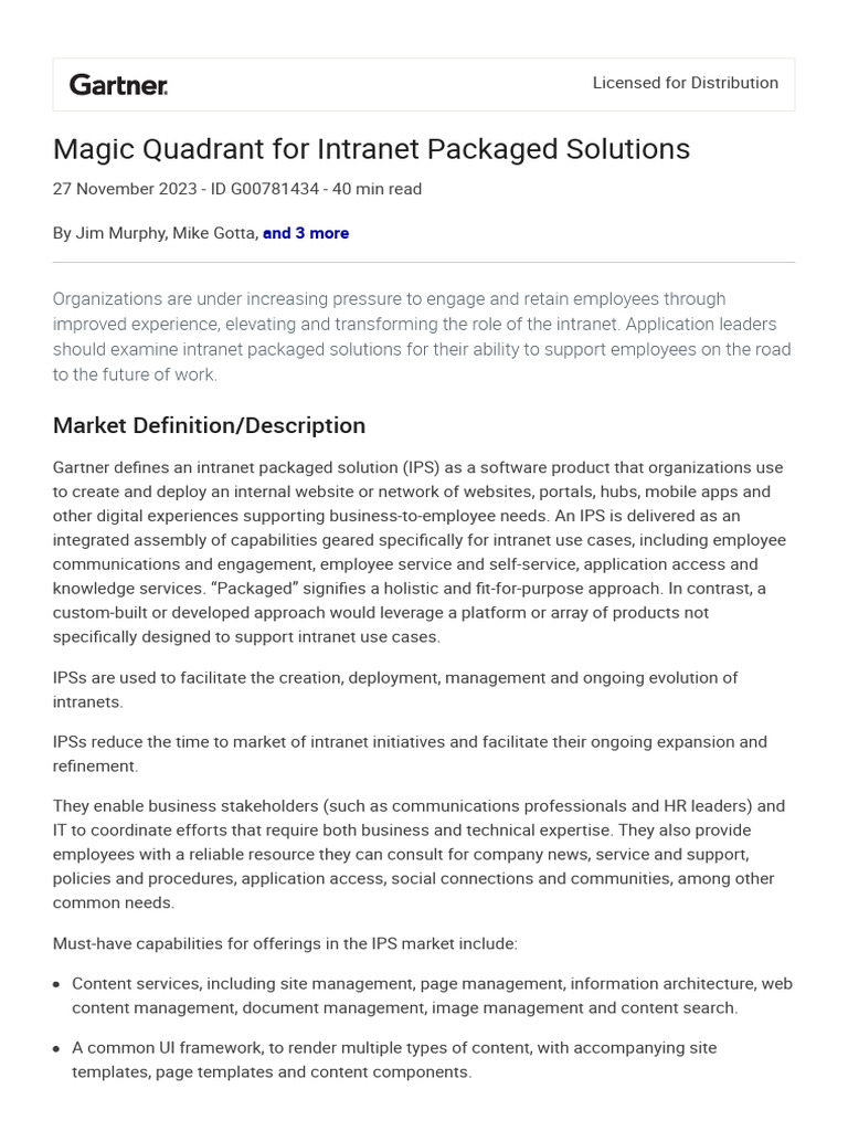 Gartner Intranet Package Solution | PDF | Share Point | Software As A Service