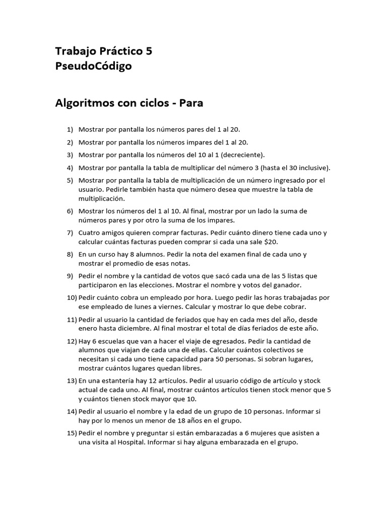 Ejercicios de Pseudocódigo y Algoritmos | PDF