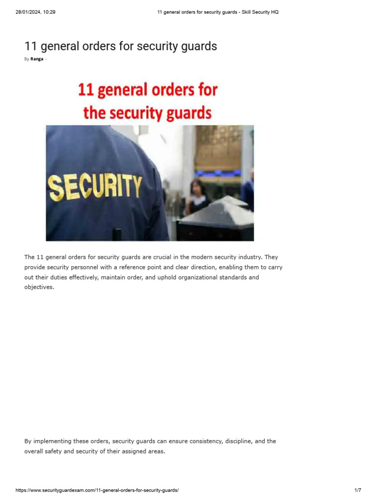 11 General Orders For Security Guards - Skill Security HQ | PDF ...