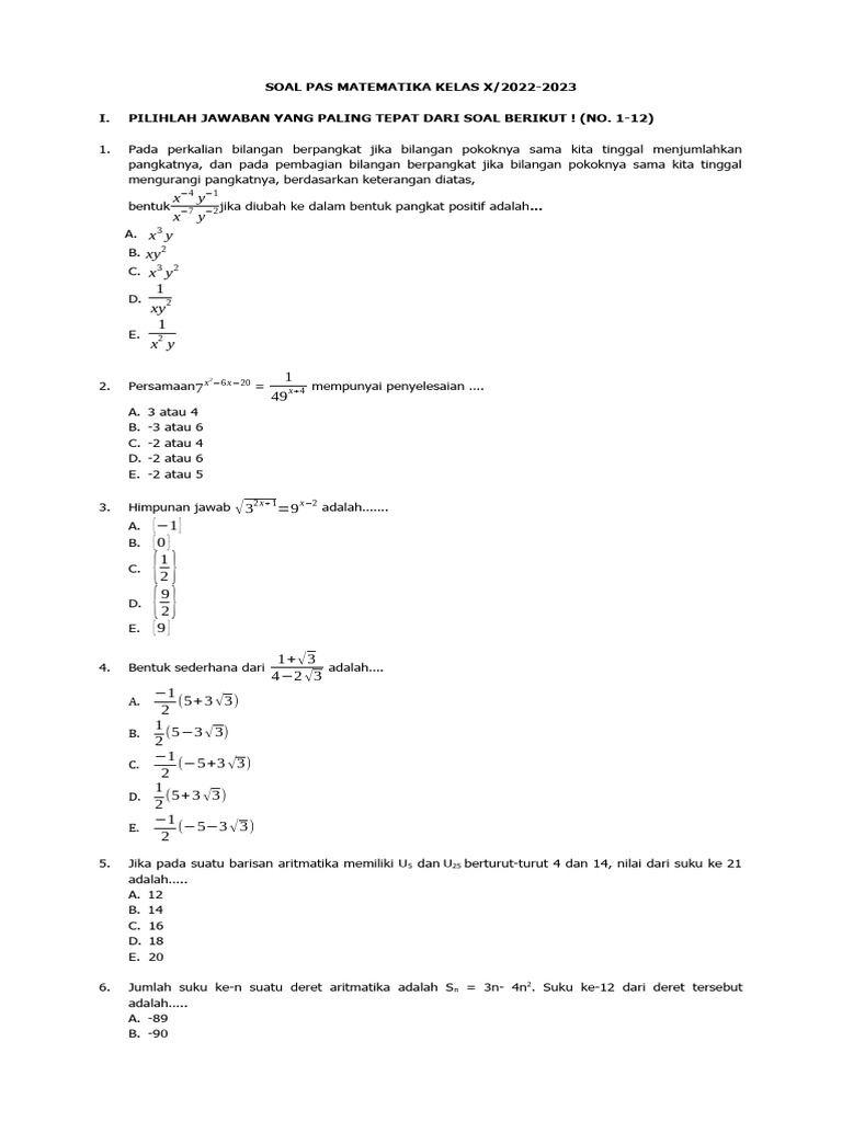 Soal Pas Akm X Mat | PDF