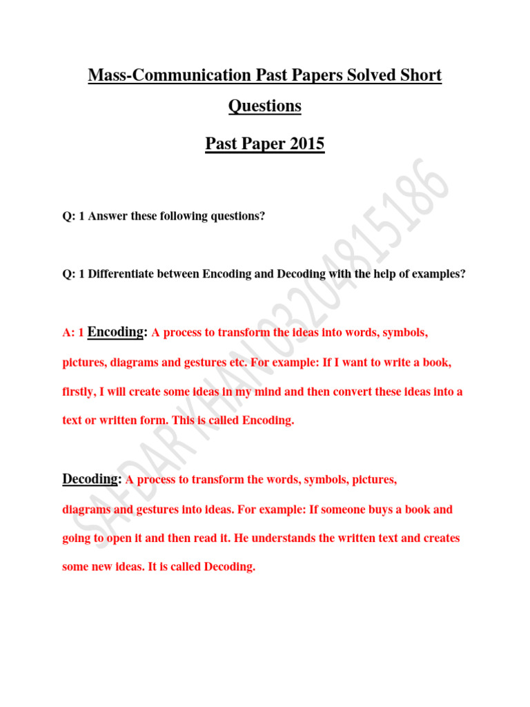 Mass Communication Past Papers Solved Short Questions | PDF ...
