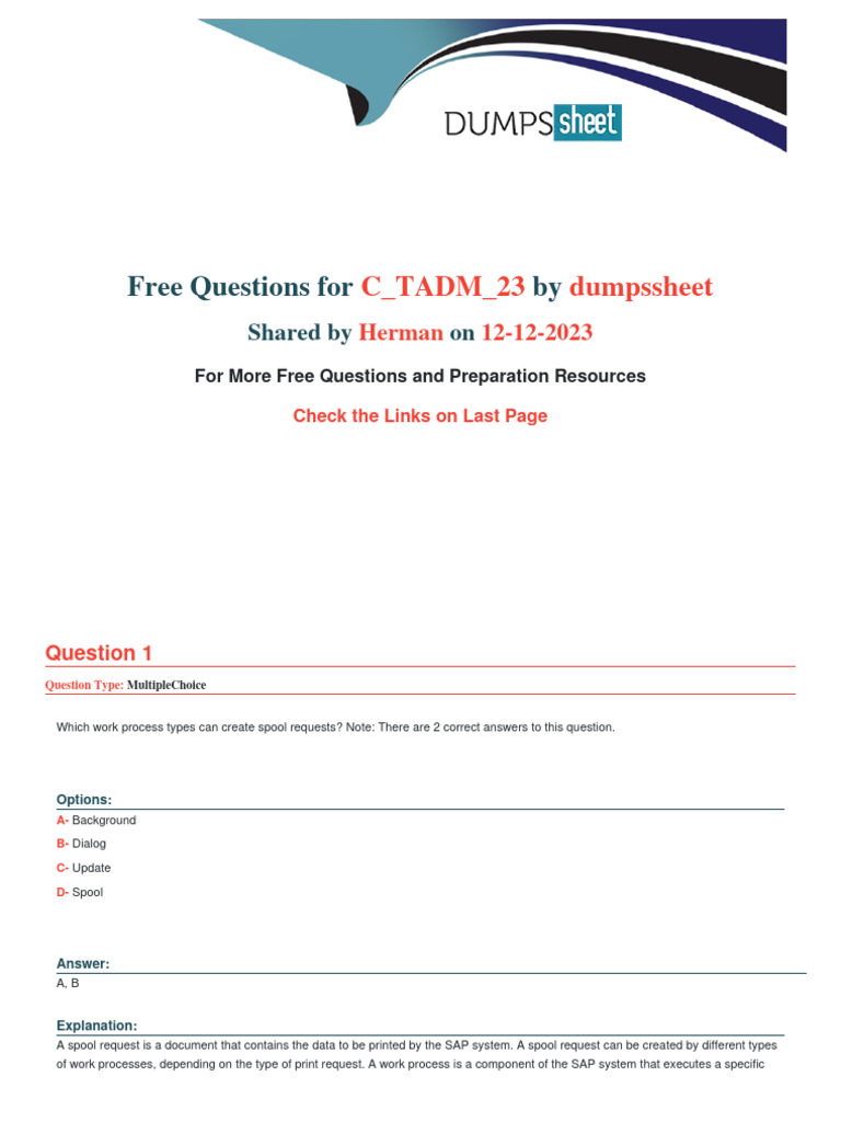 Dumpssheet C Tadm 23 Questions by Herman 12 12 2023 7qa | PDF | Information Technology | System ...