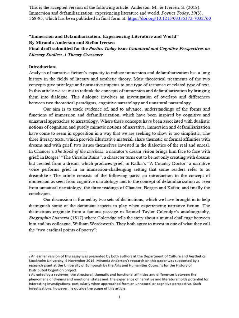 Defamiliarization Anderson - Iversen - 2017 - PT - Immersion - and ...