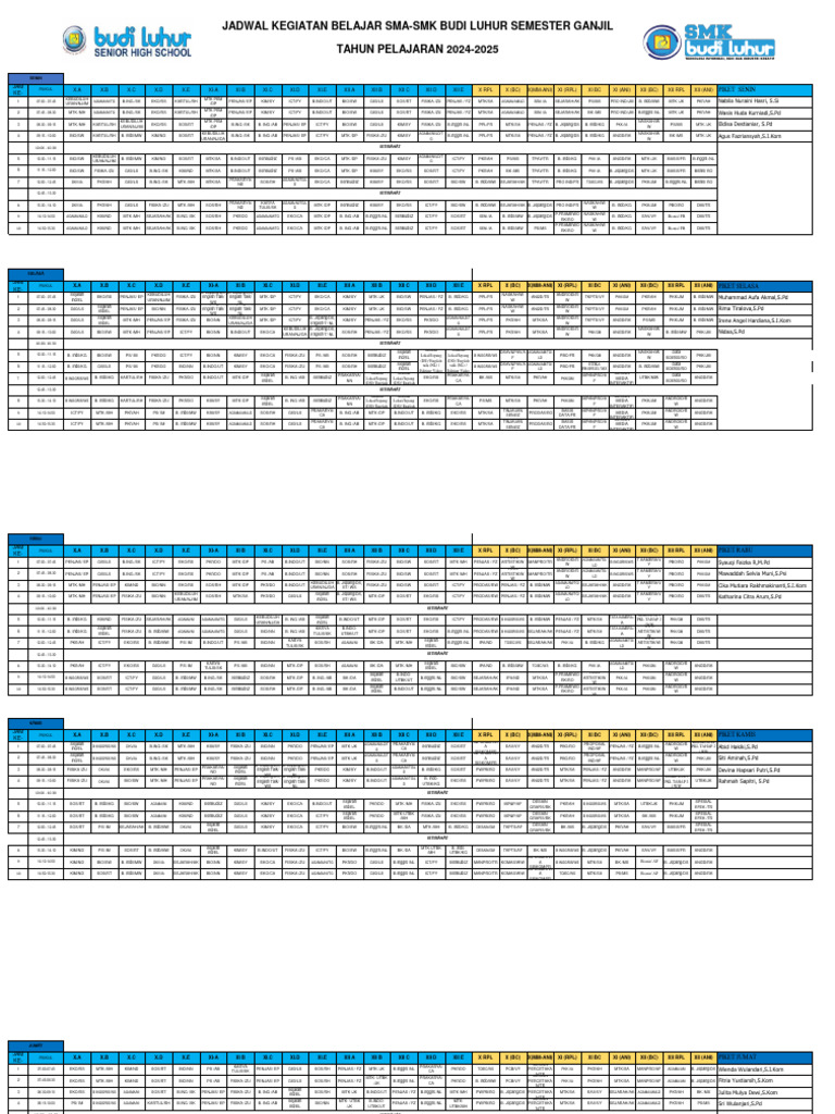 Jadwal KBM Sma SMK Sem Ganjil 2024 - 2025 | PDF