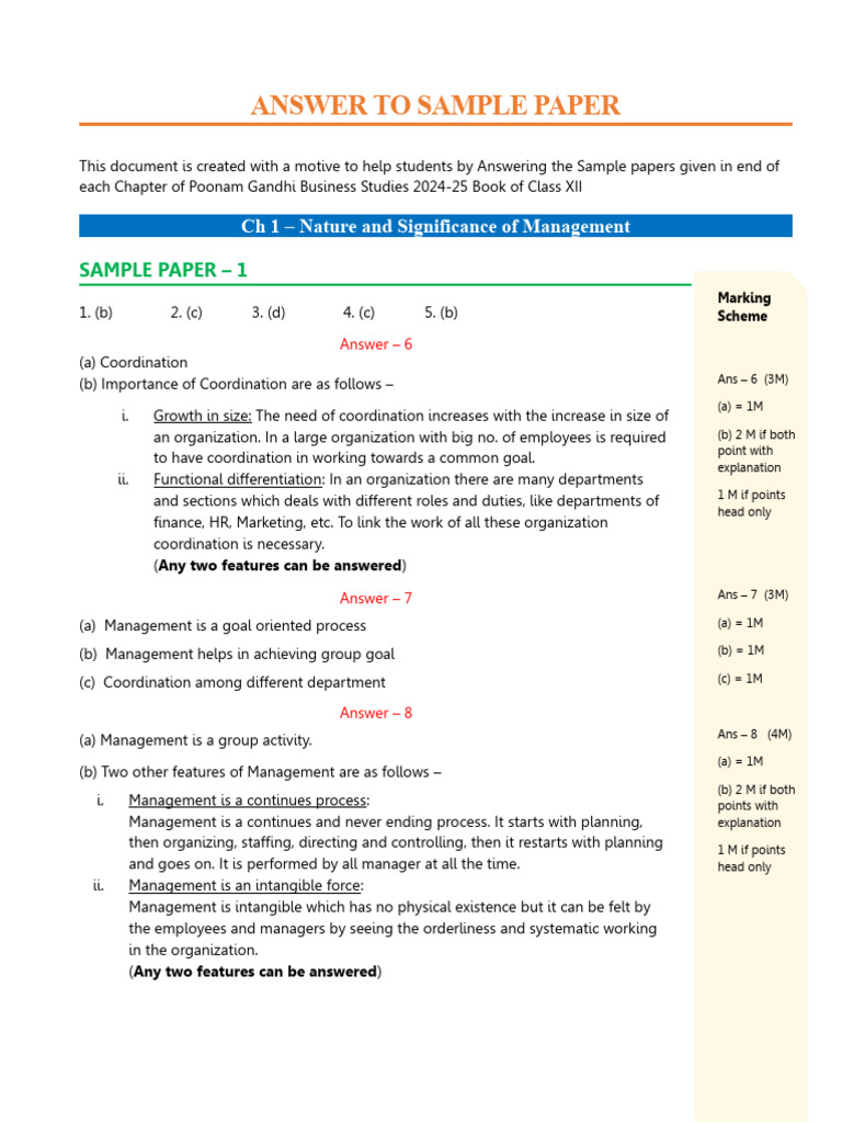 Class 12 Business Studies Sample Answers | PDF | Legal Tender | Science