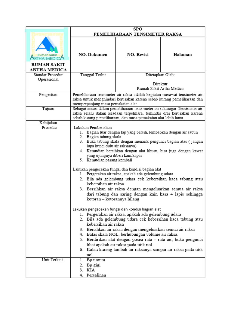 Sop Pemeliharaan Tensimeter Raksa | PDF | Griya & Taman | Sains & Matematika