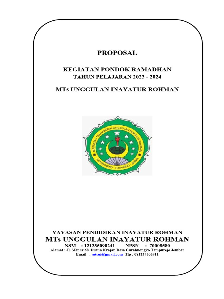 PROPOSAL PONDOK RAMADHAN MTs Unggulan INAYATUR ROHMAN | PDF