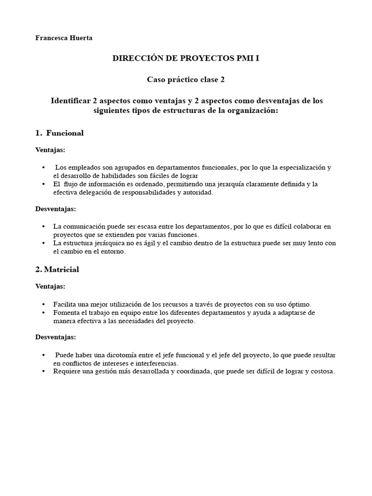 Dirección de Proyectos PMI Caso Practico Clase 2 | PDF