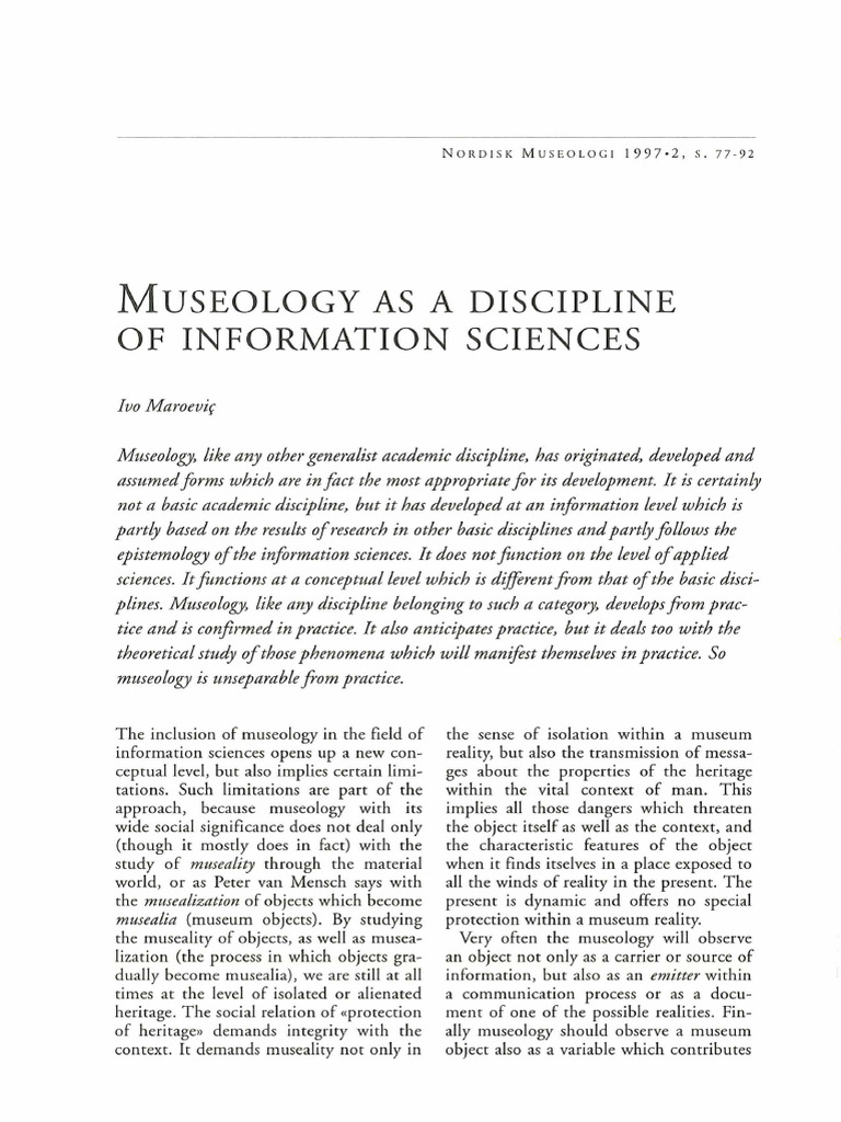Museology and Epistemology Museology As A Discipline On Information Sciences | PDF | Information ...