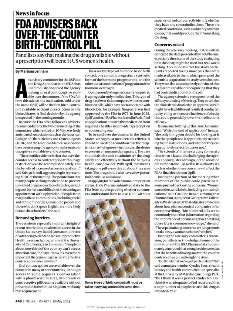 Fda Advisers Back Over-The-Counter Birth-Control Pill: News in Focus ...