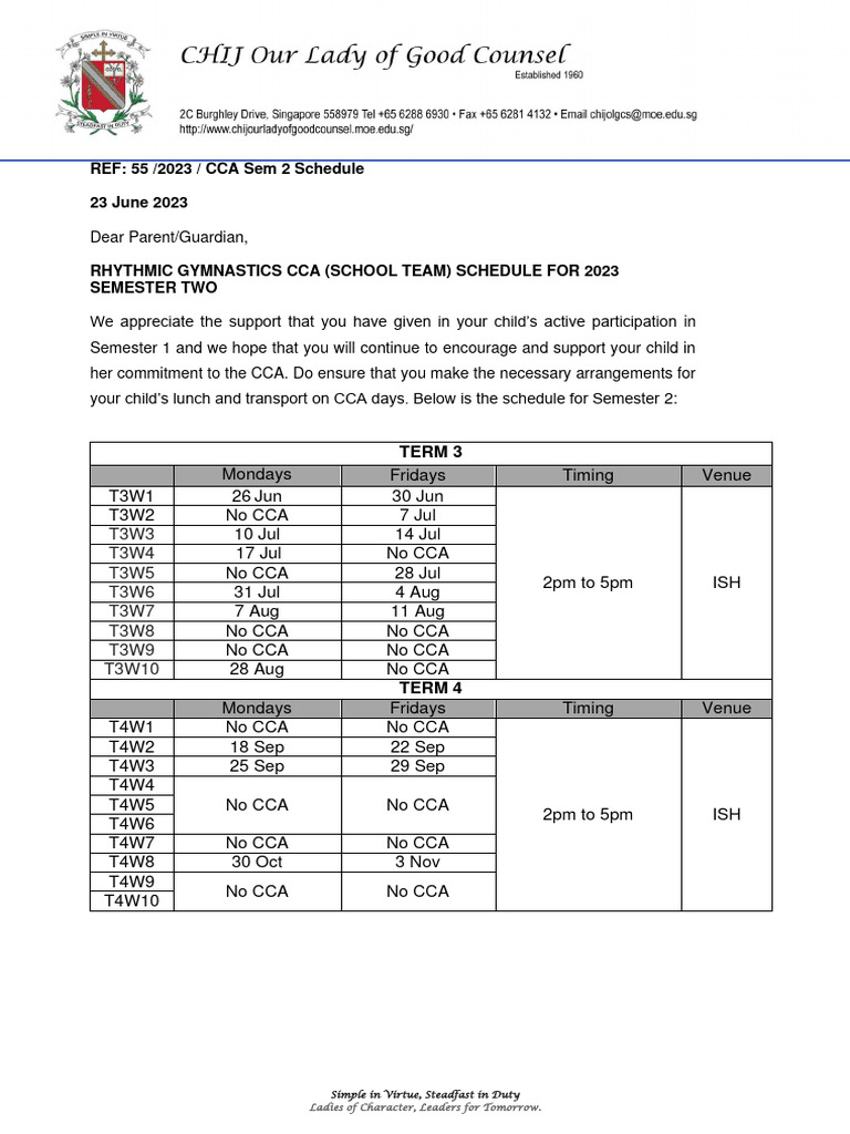 55 2023 CCA Sem 2 Schedule_RG_School Team | PDF