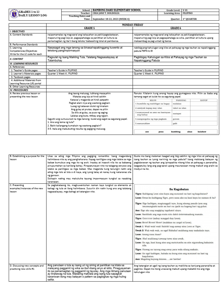 q1 Multi DLL Filipino Week 4 | PDF