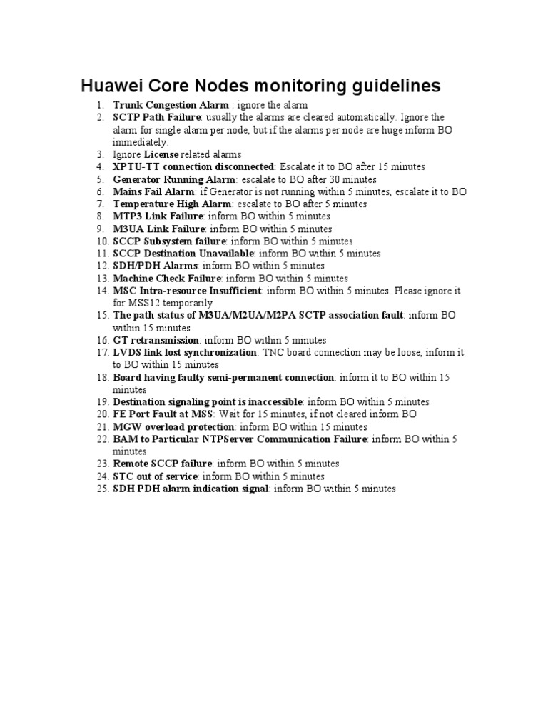 Huawei Core Nodes Monitoring Guidelines | PDF | Computers