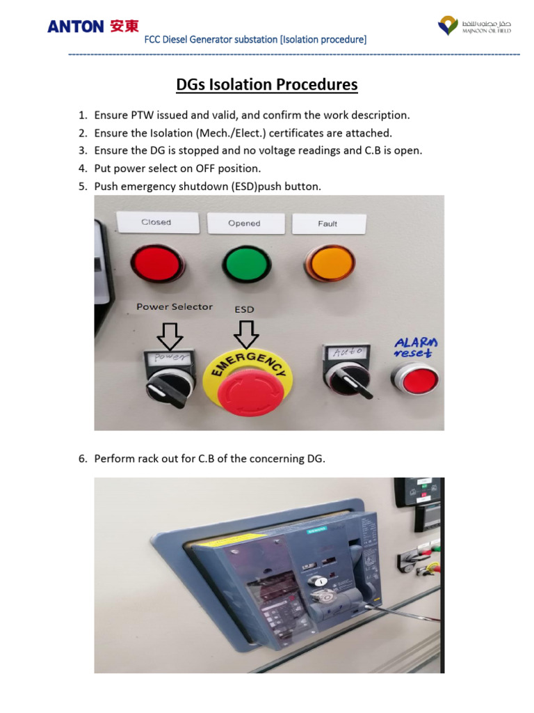 DGs Isolation Procedure - English | PDF