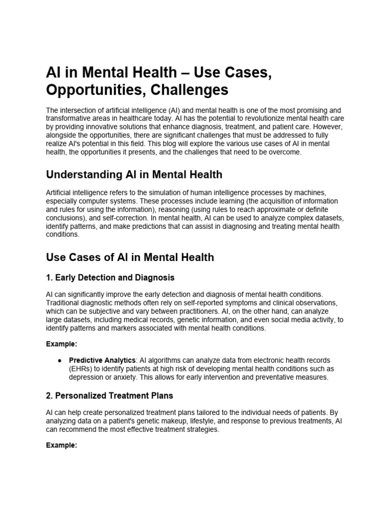 AI in Mental Health - Use Cases, Opportunities, Challenges | PDF ...