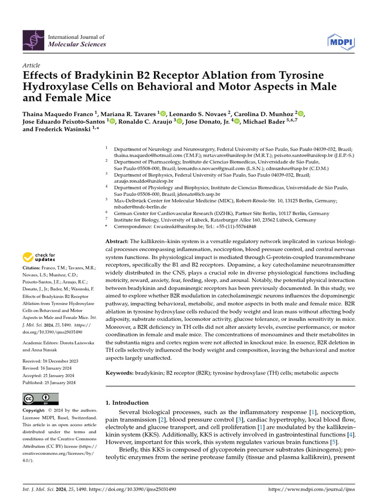 Effects of Bradykinin B2 Receptor Ablation From Tyrosine Hydroxylase ...