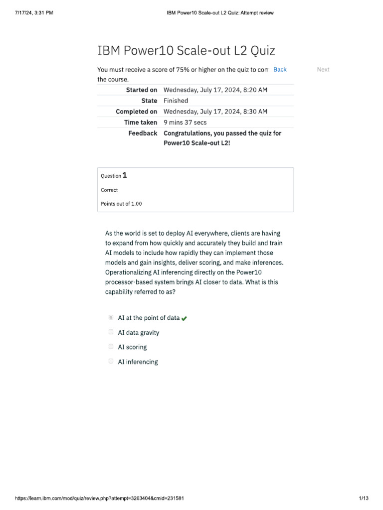 IBM Power10 Scale-Out L2 Quiz | PDF