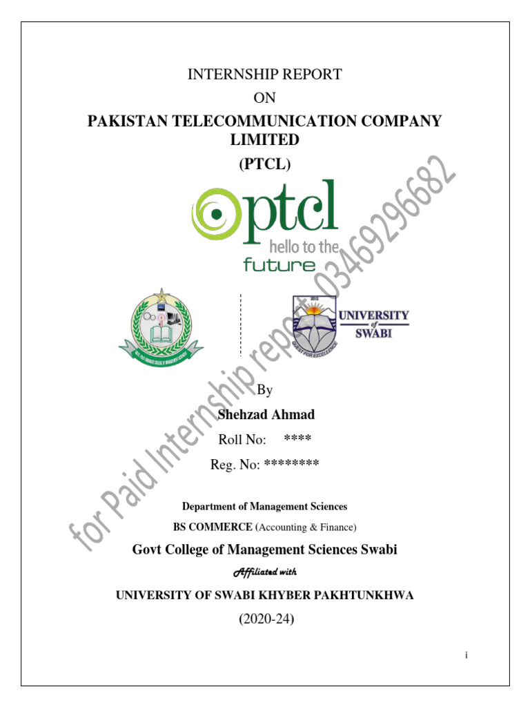 Internship Report On Pakistan Telecommunication Company Limited (PTCL ...