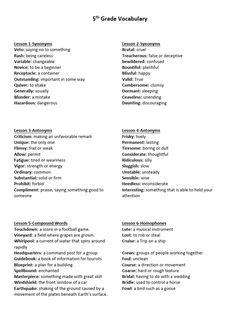 lake-fern-montessori-academy-5th-grade-vocabulary-list | PDF | Poetry