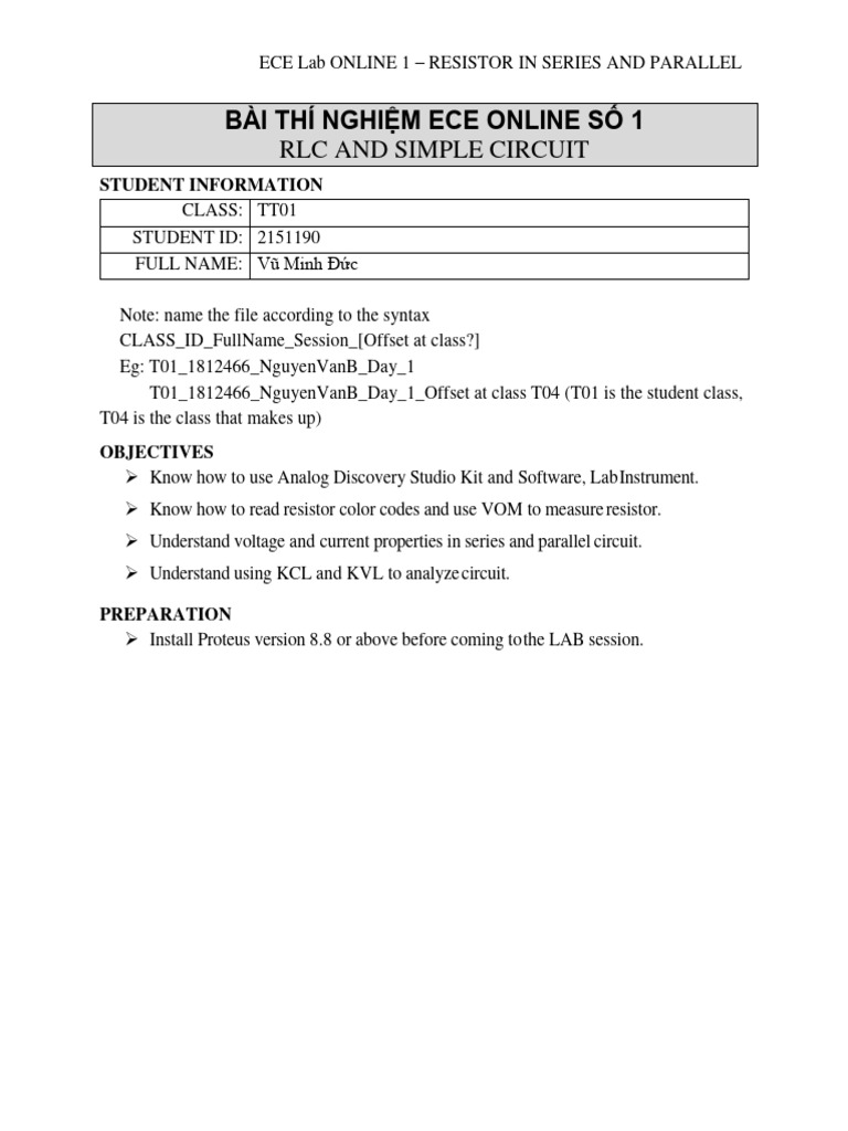 TT01 - 2151190 - Vũ Minh Đ C - Day1 | PDF | Resistor | Electrical Network