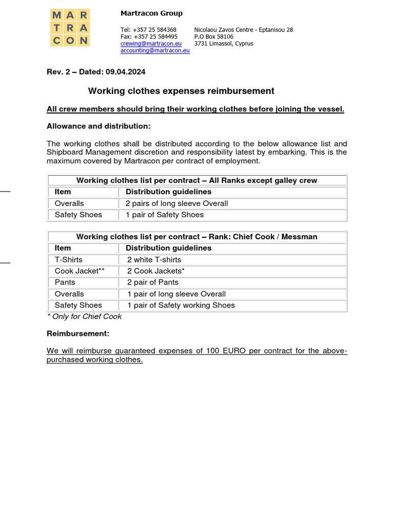 Working Clothes Uniform Requirement Travel Expenses Herm - Dauelsberg ...