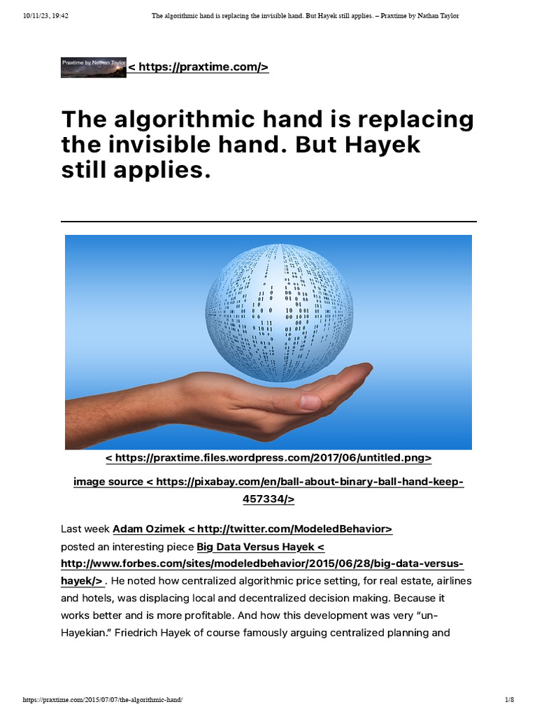 The Algorithmic Hand Is Replacing The Invisible Hand. But Hayek Still Applies. - Praxtime by ...