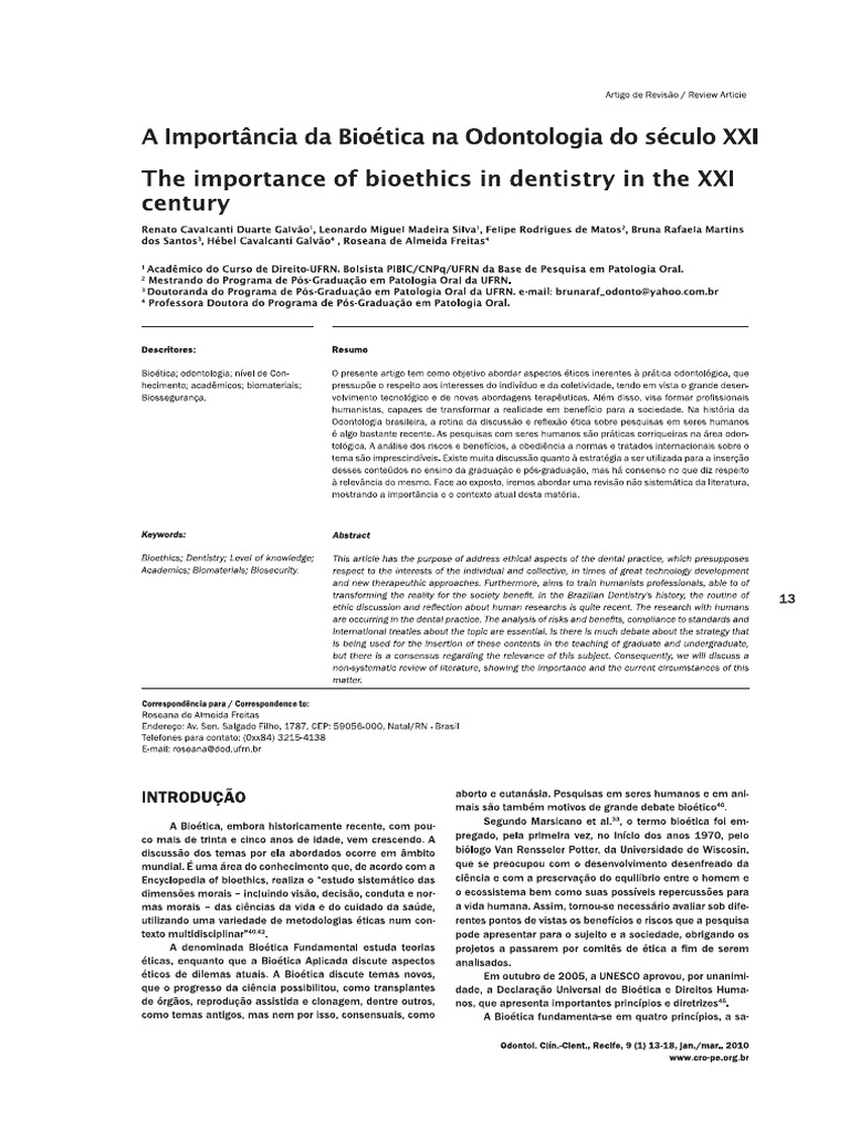 A Importancia Da Bioetica Na Odontologia Do Sec XXI | PDF