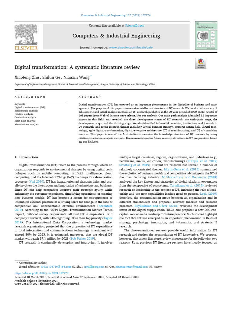 Digital Transformation a Systematic Literature Review | PDF | Business ...