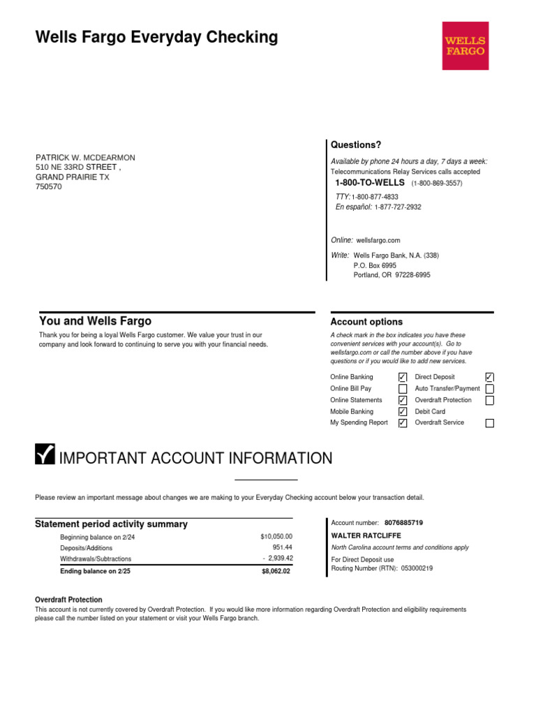 Wells Fargo Everyday Checking: Important Account Information | PDF ...
