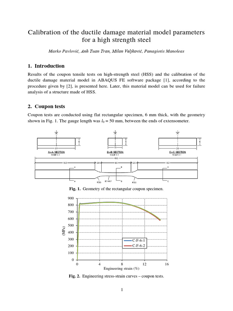 Calibration of the Ductile Damage Material Model Parameters for a High Strength Steel_mp2 | PDF ...