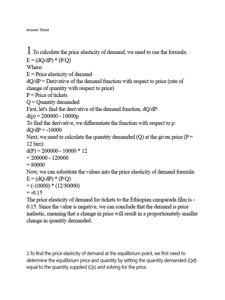 Assignment Answer Sheet | PDF | Demand | Elasticity (Economics)
