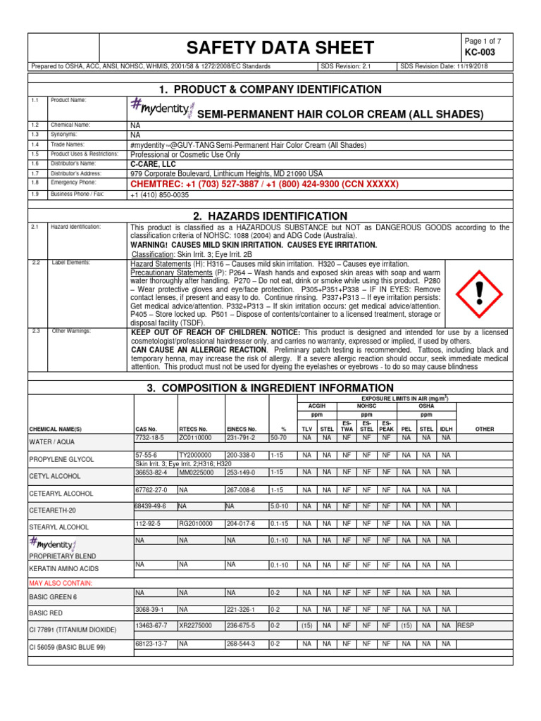 SDS Semi Permanent Hair Color | PDF | Dermatitis | Firefighting