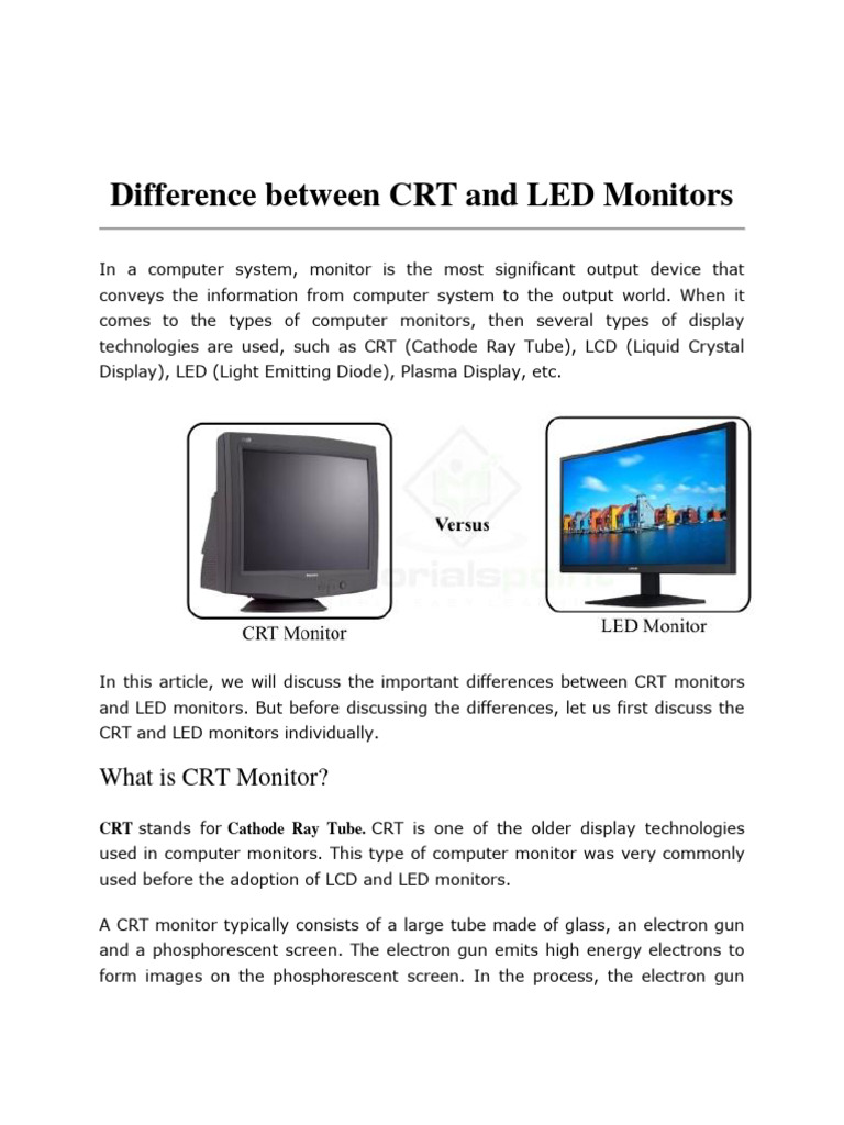 Difference between CRT and LED Monitors | PDF | Computer Monitor ...