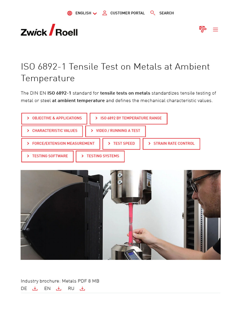 DIN EN ISO 6892-1 - Tensile Test On Metals at Ambient Temperature | PDF ...