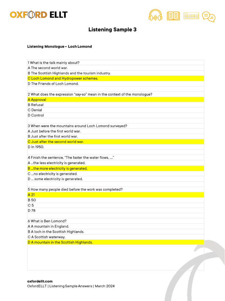 OxfordELLT Listening Sample 3 Answers | PDF