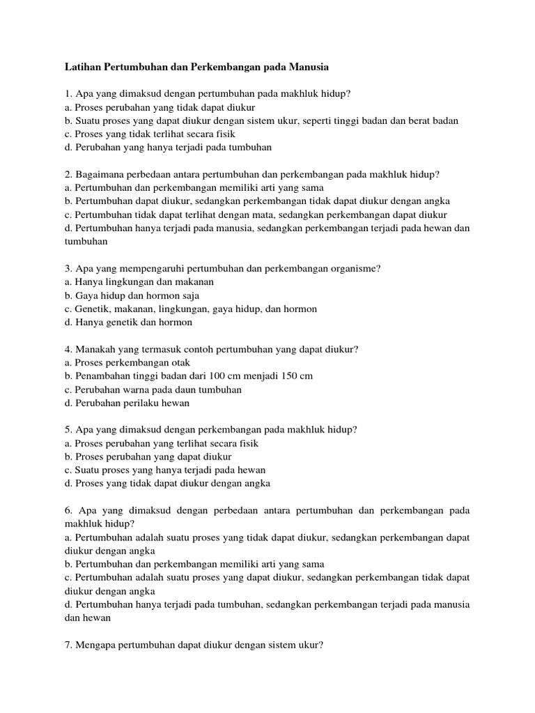 9 - Latihan Soal Pertumbuhan Dan Perkembangan Pada Manusia - IPA | PDF