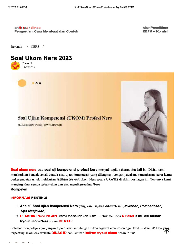 Al Ukom Ners 2023 Dan Pembahasan Try Out Gratis - Compress | PDF