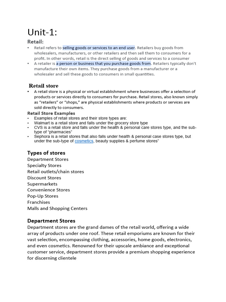 RSO Unit 1 PDF | PDF | Retail | Supermarket