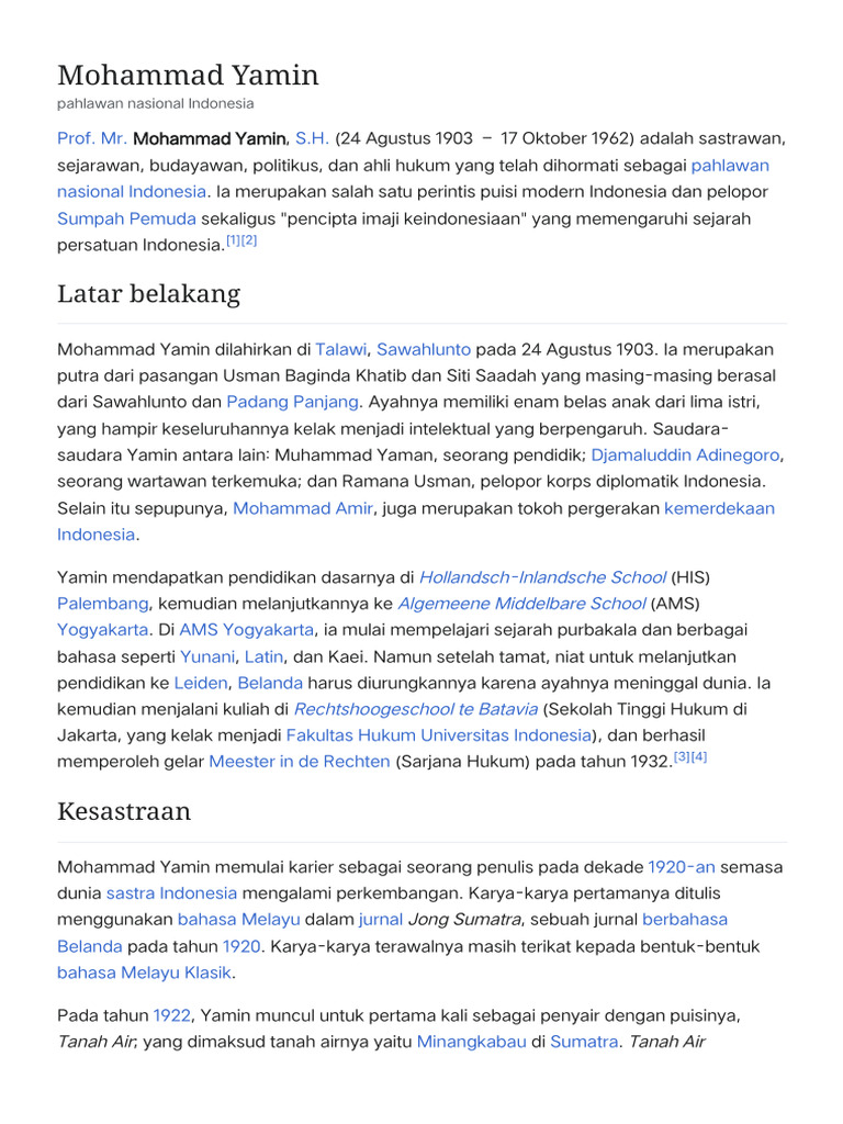 Mohammad Yamin - Wikipedia Bahasa Indonesia, Ensiklopedia Bebas | PDF