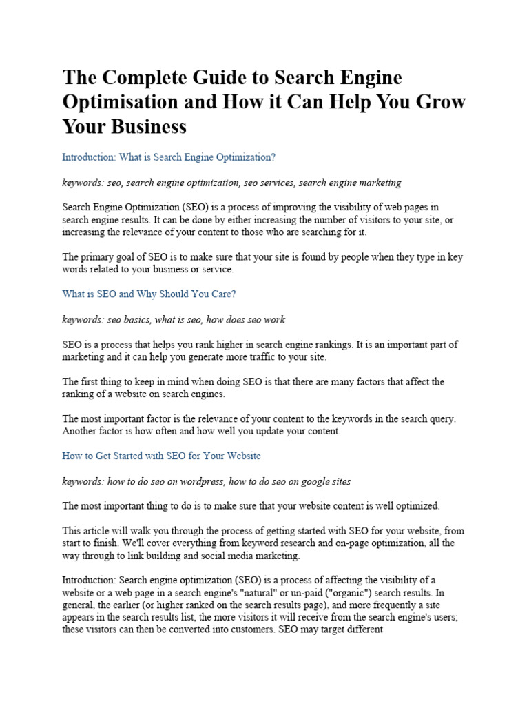 The Complete Guide to Search Engine Optimisation and How It Can | PDF | Search Engine ...