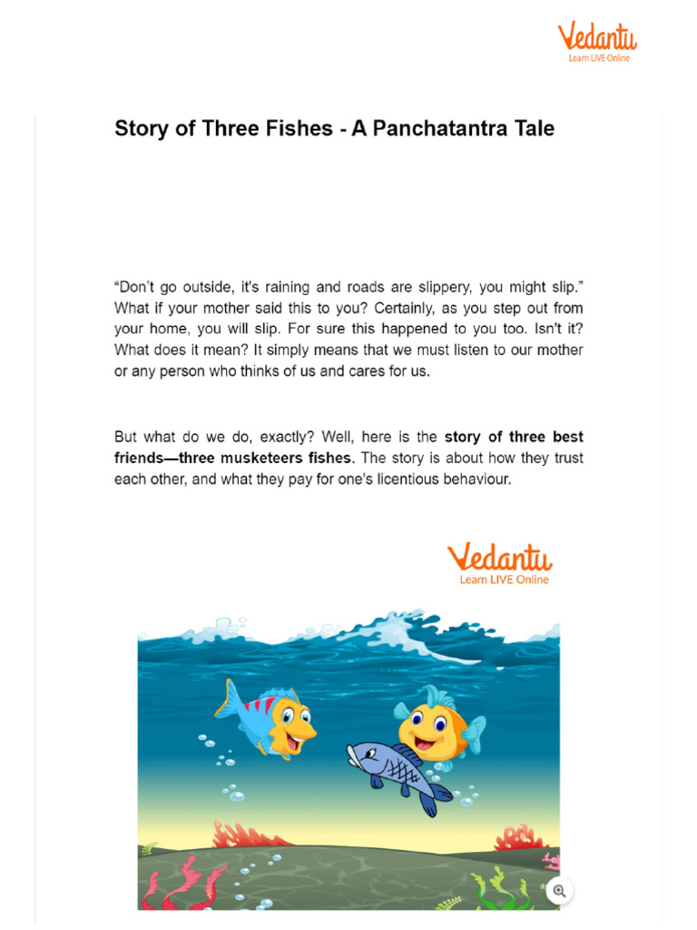 Story of Three Fishes - A Panchatantra Tale | PDF