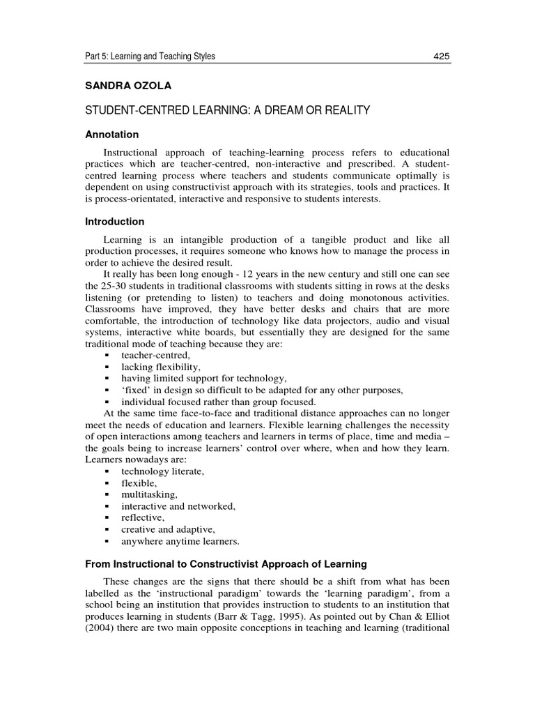 Student-Centred Learning - A Dream or Reality | PDF | Constructivism ...