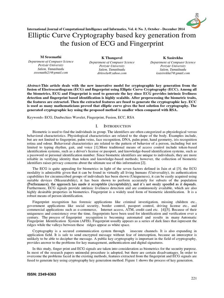 2014 Elliptic Curve Cryptography based key generation fingerprint стаття 16 | PDF | Wavelet ...